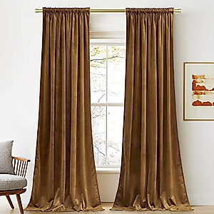 StangH Velvet Curtains 84 inches - Gold Brown Blackout Thermal Insulated Window Drapes for Living Room, Back Tab Luxury Home Decor Curtains for Bedroom Sliding Door, W52 x L84, 2 Panels