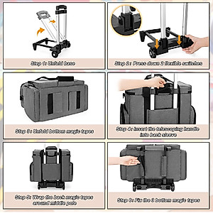 CURMIO Rolling Scrapbook Tote on Wheels, Scrapbook Storage Bag with Detachable Trolley and Bottom Wooden Board, Rolling Craft Bag for Scrapbooking Supplies, Gray