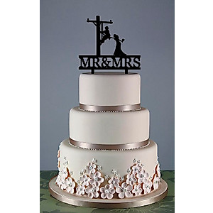 Electrician Lineman Wedding Cake Topper,Electrician Builders Workers Cake Topper, Bride and Groom Wedding Cake Topper, Power Electrician Lineman Mr and Mrs Cake Topper