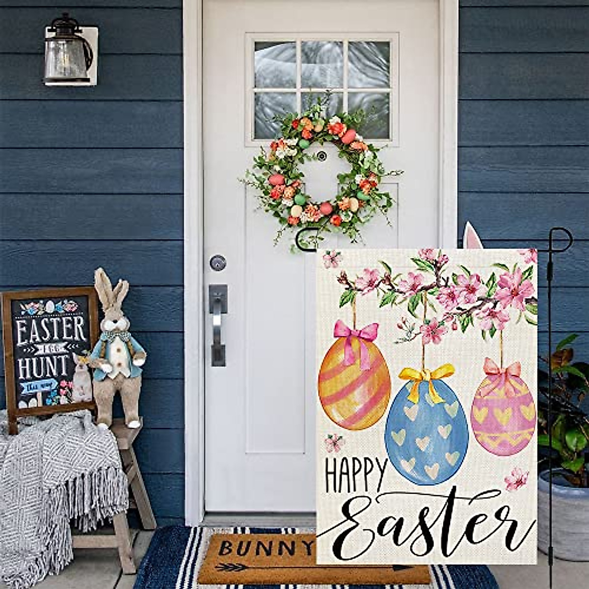 CROWNED BEAUTY Happy Easter Eggs Garden Flag Floral 12x18 Inch Double Sided for Outside Burlap Small Yard Holiday Decoration CF710-12