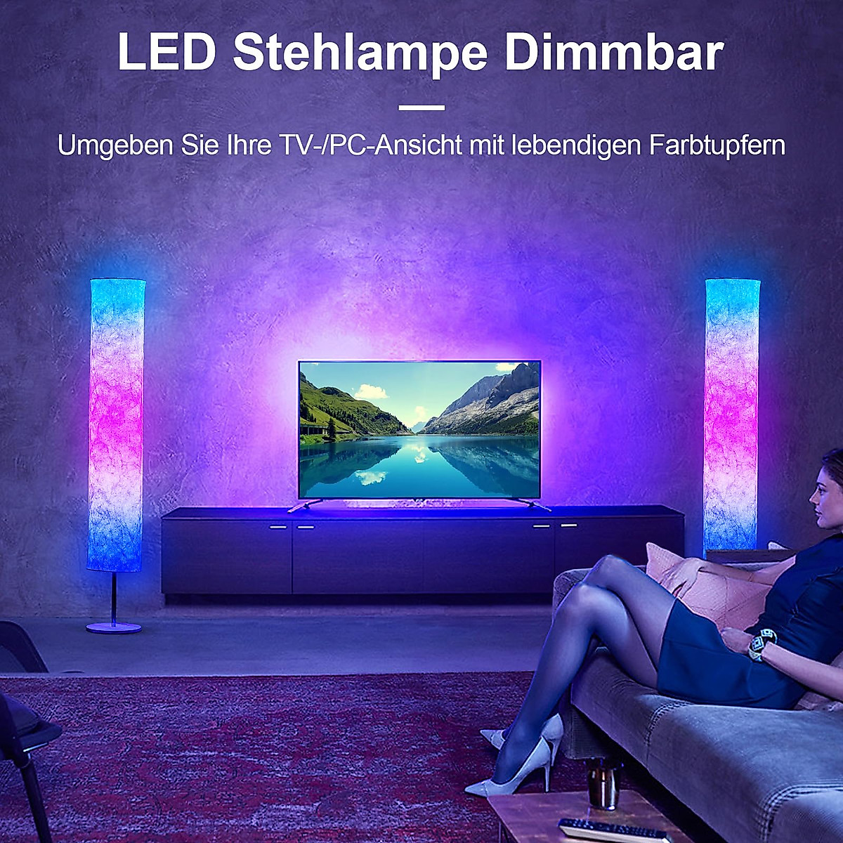 Soft Light Floor Lamp,60" Simple Design Morden Slim RGB 16 Color Changing LED Tyvek Fabric Shade Dimmable Remote Control Standing Lamp for Living Room Bedroom Game Room (60inch-RGB Remote)