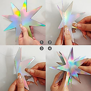 3D Star Disco Iridescent Silver Party Decorations Snowflake Garland, UNIIDECO Groovy Dance Euphoria Prom Party Twinkle Stars Decor, Iradescent Ceiling Hanging Bachelorette Graduation Supplies