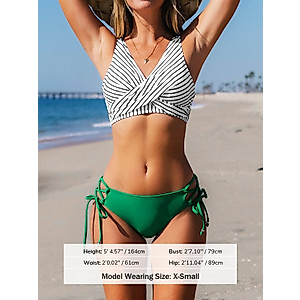 CUPSHE Womens Swimwear Swimsuit Bikini Set Striped Wrapped Front Lace Up Back Strappy Two Piece Bathing Suit, Large, Cadmium Green