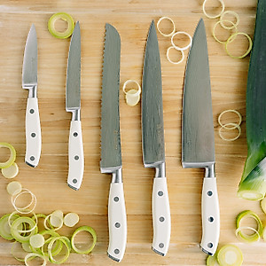 Yatoshi 12 Piece White Knife Block Set - Pro Kitchen Knife Set Ultra Sharp High Carbon Stainless Steel with Ergonomic Handle