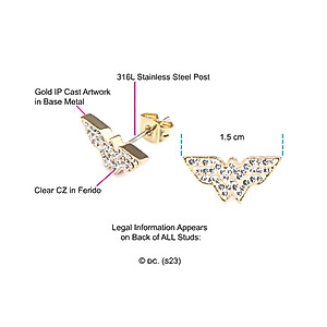 Officially Licensed Hypoallergenic DC Comics Women's Wonder Woman Gold Plated Logo with Clear Gem Stud Earrings, One Size