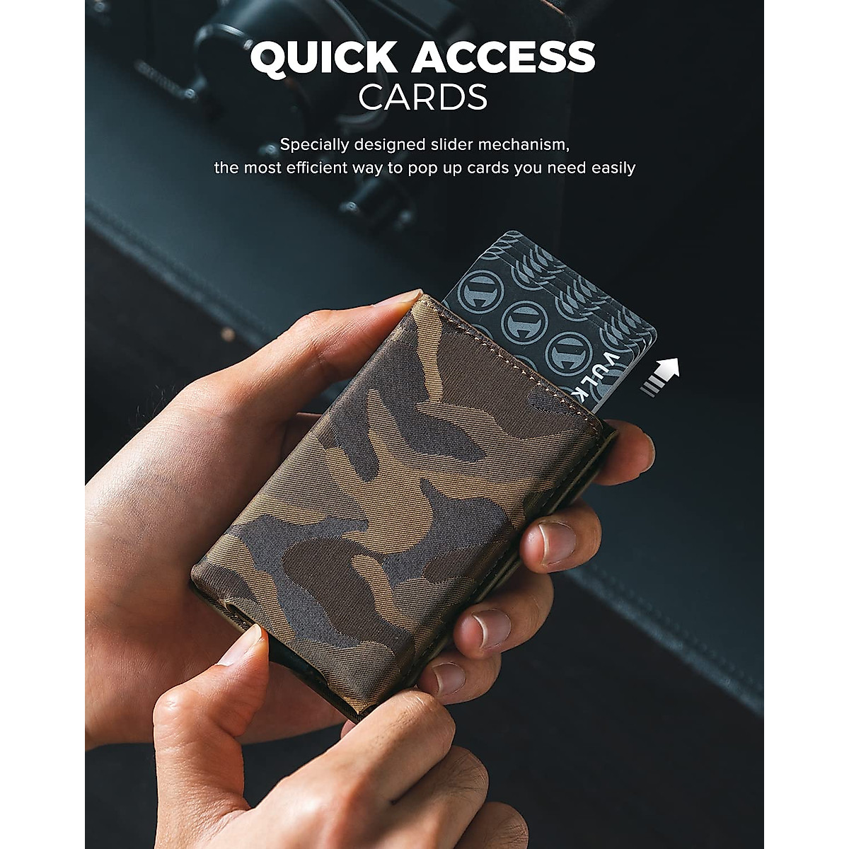 VULKIT Pop Up Wallet for Men, Credit Card Holder Minimalist Slim Bifold Wallets RFID Blocking with Gift Box Desert Camouflage