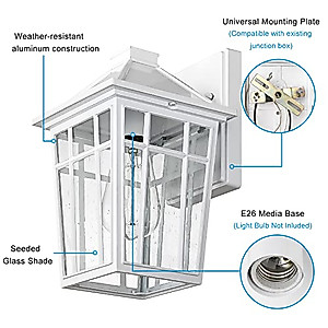 Darkaway Outdoor Sconce Lights Wall Light Fixtures, Front Porch Light Outdoor Wall Anti-Rust Waterproof Aluminum with Glass Exterior Light Fixture for Patio, Yard, Doorway, Garage(1 Pack, White)