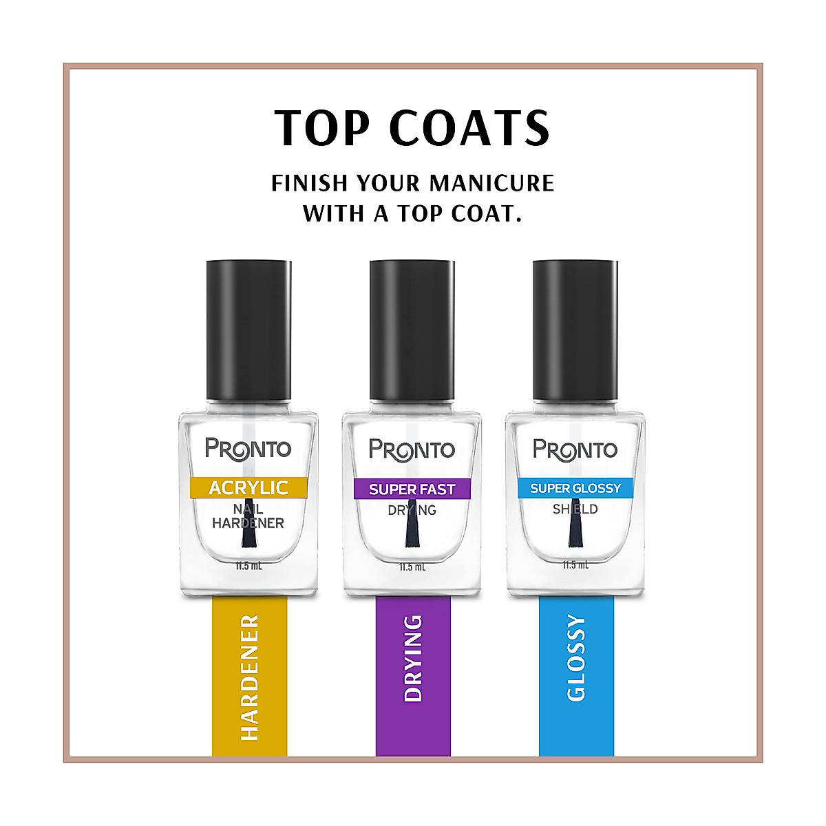 Pronto Acrylic Nail Hardener - Clear Top Coat Nail Polish for Nail Strengthening and Protection | Quick Dry Clear Polish Top Coat for Glossy & Shiny Finish | No Wipe, No UV Lamp, 11.5mL (Pack of 1)