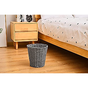Zuvo [2 Pack] Round Wicker Waste Paper Bin and Basket, Rubbish Basket for Bedroom, Bathroom, Offices or Home (Gray)