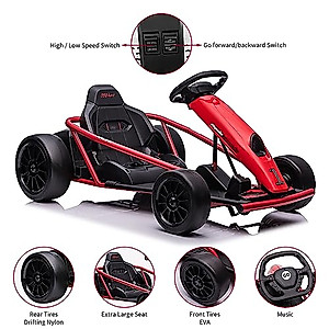 24V Go Kart for Kids 8-12 Years, 300W*2 Extra Powerful Motors, 9Ah Large Battery 8MPH High Speed Drifting with Music, Horn,Max Load 175lbs Outdoor Ride On Toy for Teens,Red