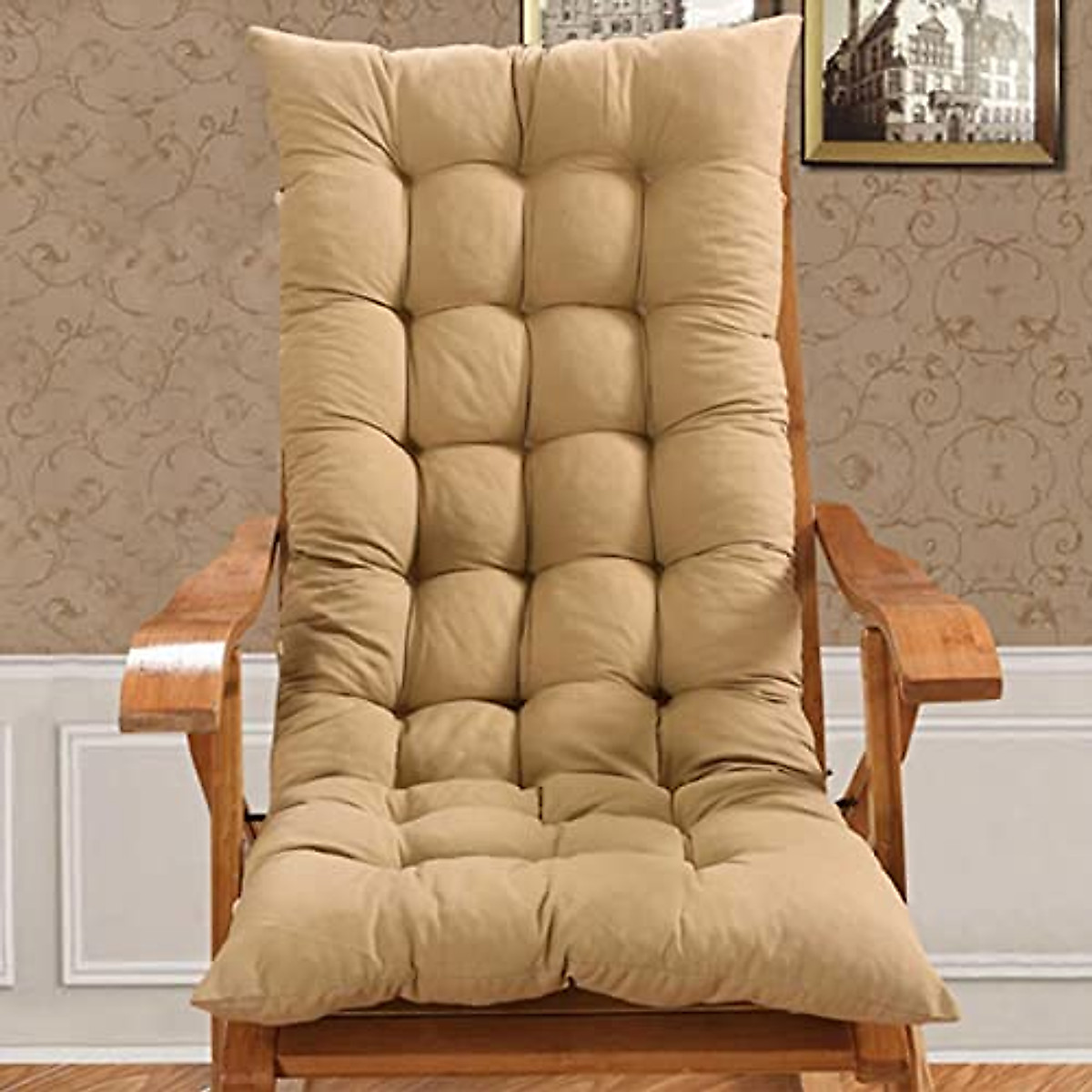 Lee My Rocking Chair Cushion, Solid Color High Back Patio Chair Cushion, Replacement Cushion, Indoor Non-Slip Seat with Ties, Bedroom Balcony Garden Recliner Cushion