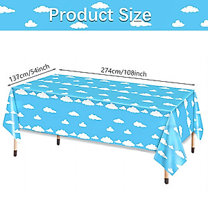 SJJPDYY 3PCS Blue Sky White Clouds Birthday Party Supplies Cartoon Story Tablecloth Party Table Cover Cartoon Table Banner for Baby Kids Shower Birthday Party Decorations, 54 x 108 Inch