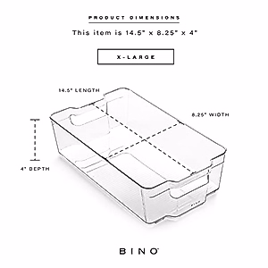 BINO | Stackable Storage Bins, X-Large - 4 Pack | The Stacker Collection | Clear Plastic Storage Bins | Organization and Storage Containers for Pantry & Fridge | Multi-Use Organizer Bins | BPA-Free