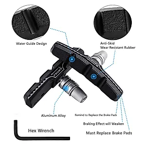 Hapleby 4PCS Premium Bike Brake Pads, Professional Mountain Bicycle V-Brake Pads, Bike Brake Blocks Kit, for Free Hex Wrench