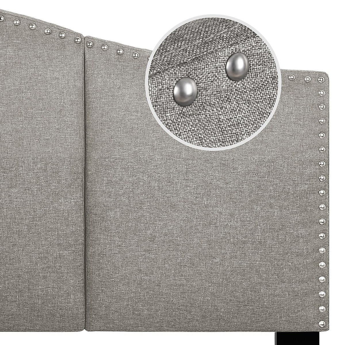 Finnhomy Linen Fabric Upholstered King Size Headboard with Nailheads Trim Platform, Adjustable Height Head Board, Light Grey