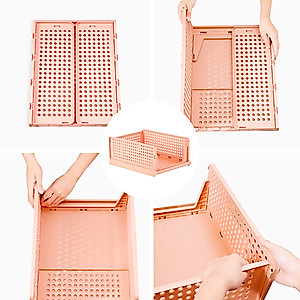 CYOIDAI Gywinovo souG 2 Pack (17x 13.2 x 7.3 inch) Stackable Plastic Storage Basket-Foldable Closet Organizers Storage Bins, Perfect for Kitchen, Office, Bedroom & Bathrooms(Pink)