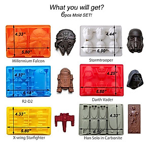 FantasyBear Star War Shaped Mold,Set of 6 Silicone Flexible Molds for Star Wars Lovers Robots Birthday Cake Decoration Candy Molds Chocolate Molds Soap Molds Baking Molds Jello Molds (6pcs Set)