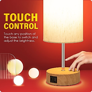 Yarra-Decor Bedside Lamp with USB A+C Charging Ports & AC Outlet Touch Control Table Lamp for Bedroom 3 Way Dimmable Nightstand Lamp with Fabric Shade for Home Office, Dorm(Bulb Included)