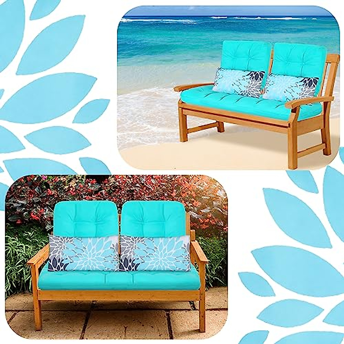 Tradder 5 Pcs Outdoor Chair Cushions Outdoor Patio Loveseat Cushions Group Bench Patio Furniture Cushions Swing 2 U Shape Seat Cushions 2 Lumbar Pillows for Indoor Outdoor Furniture (Tufted Pattern)