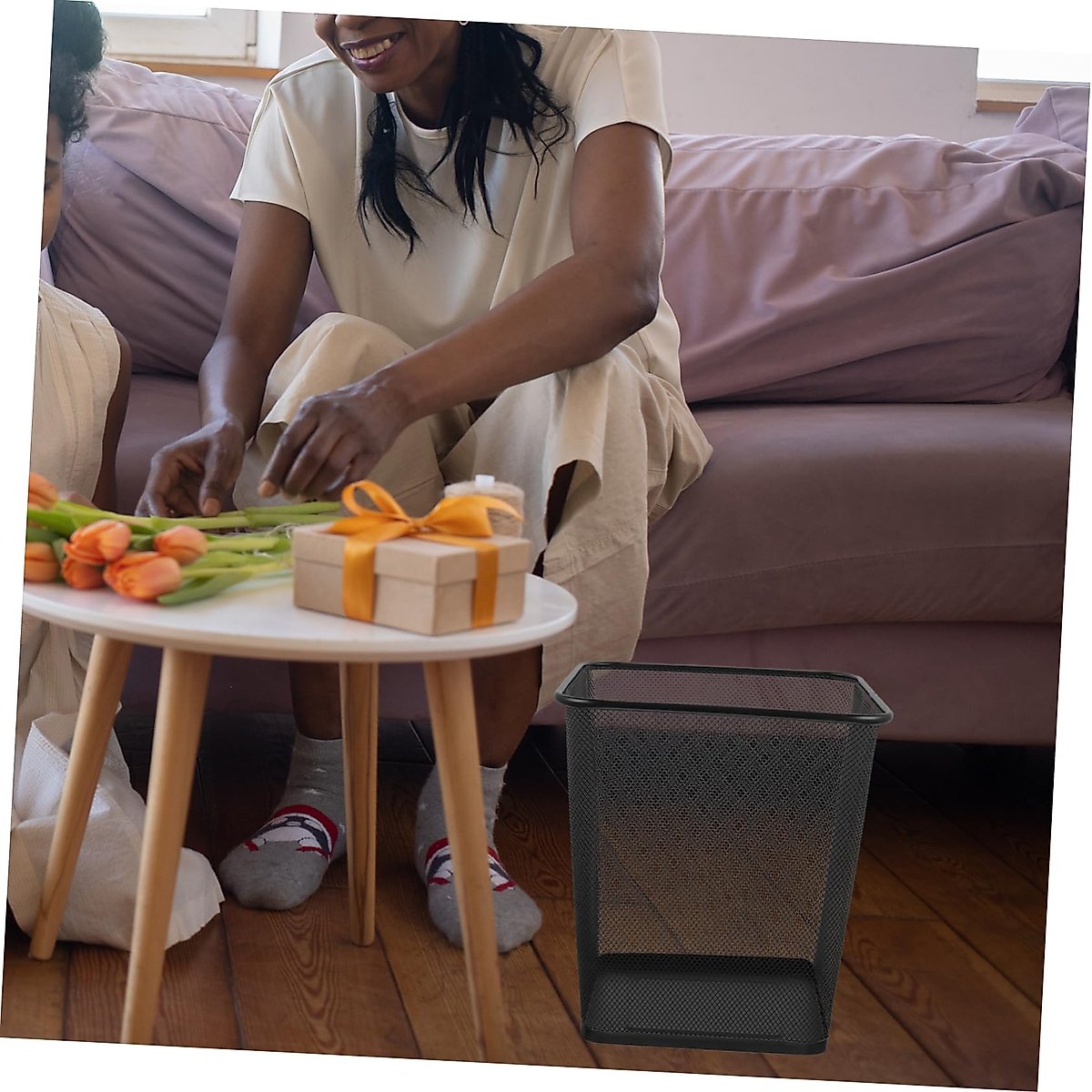 Cabilock Garbage Can Containers with Lids Garbage Container Bin Trashcan for Your Kitchen Basket Bins Lightweight Trash Garbage Bin Bedroom Mesh Trash Can Small Trash Can Bucket Black Iron