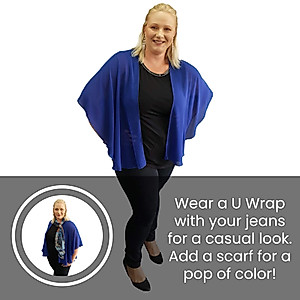 eXcaped Womens Evening Wrap Sheer Chiffon Cape and Silver Scarf Ring Set -Black