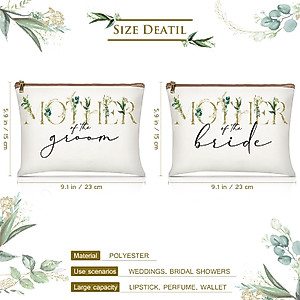 Reginary 2 Pieces Wedding Cosmetic Bags Mother of The Bride Makeup Bag Mother of Groom Canvas Bag Floral Initial Print Cosmetic Bag for Mom Mother in Law Wedding Engagement Gift (Leaf)