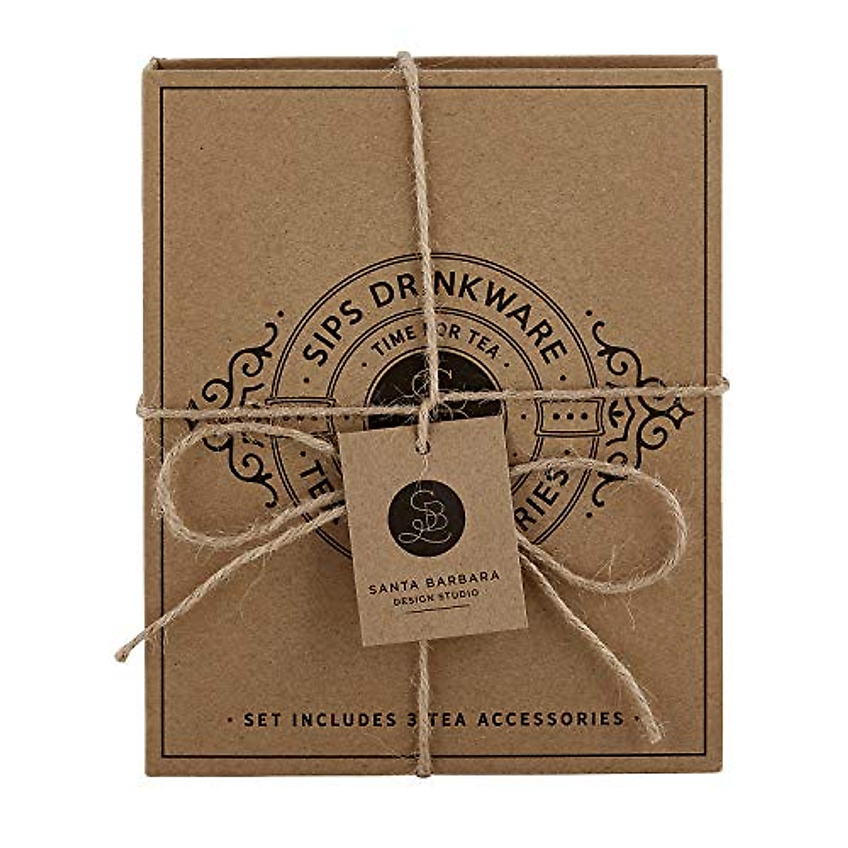 Santa Barbara Design Studio Gift Set Drinking Essentials SIPS Drinkware Kraft Cardboard Book Gift Box, 3-Pieces, Tea Accessories