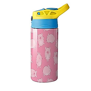 Thermos Cup 500Ml Cute Pigs Insulated Water Bottle With Straw For Sports And Travel 7.5x2.7 in