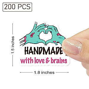200 PCS Handmade with Love Brains Stickers,Funny Small Business Envelopes Stickers for Business Packages/Handmade Goods/Bags,Halloween Theme Small Shop Business Stickers for Envelopes Seals