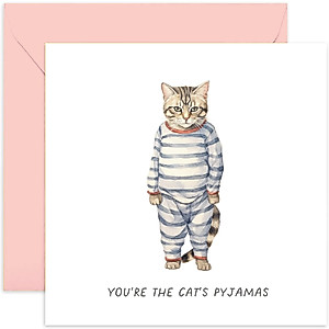 Old English Co. Funny Well Done Card for Him or Her - 'Cat's Pyjamas' Congratulations Card for Men Women - Cute Thank You Card for Friends Family - Just Because, Graduation | Blank Inside Envelope