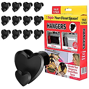 12 Pack Clothes Hanger Connector Hooks,Space Saving Hearts Hanger Hooks to Create Up to 5X More Closet Space, Heavy Duty Cascading Clothes Hanger Hooks,Hanger Extender Clips Fits All Types of Hangers