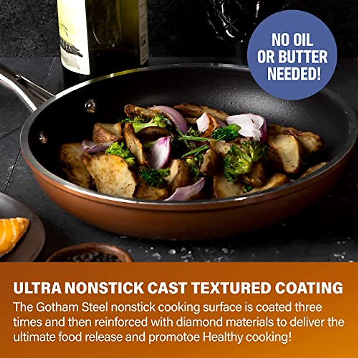 Gotham Steel Copper Cast 10 Piece Pots and Pans Set with Ultra Nonstick Diamond Surface, Includes Frying Pans, Stock Pots, Saucepans & More, Stay Cool Handles, Oven & Dishwasher Safe, 100% PFOA Free