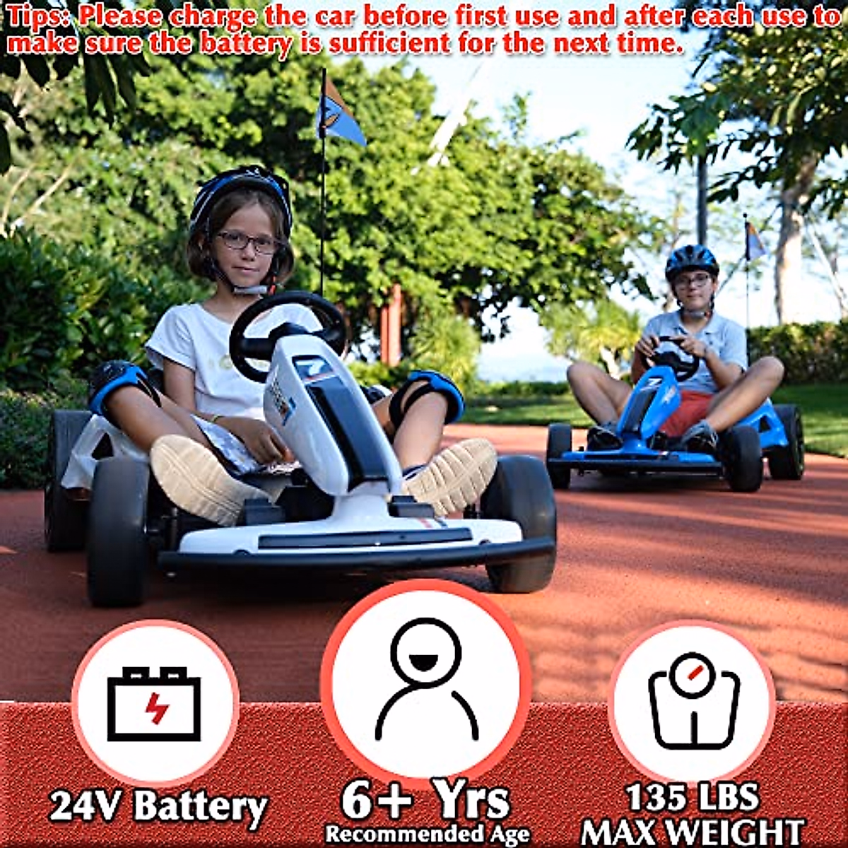 sopbost 24V Electric Drift Kart 7.5MPH High Speed Go Kart for Kids Aged 6+ Battery Powered Ride On Car Toy 2WD Motorized Go Carts Drifting Vehicle, Music Play, Red