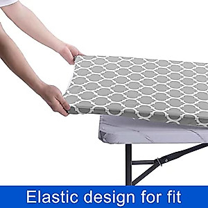 3 Pieces Picnic Table and Bench Fitted Tablecloth Cover Picnic Table Cover with Bench Covers for Picnics Indoor and Outdoor Dining (Gray Moroccan Pattern)