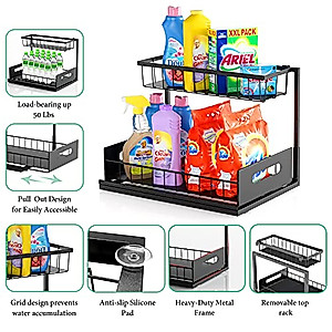 Under Sink Organizer, 2-Tier Pull Out Cabinet Organizer Slide Out Sliding Shelf Under Cabinet Storage Multi-Use for Under Kitchen Bathroom Sink Organizers and Storage