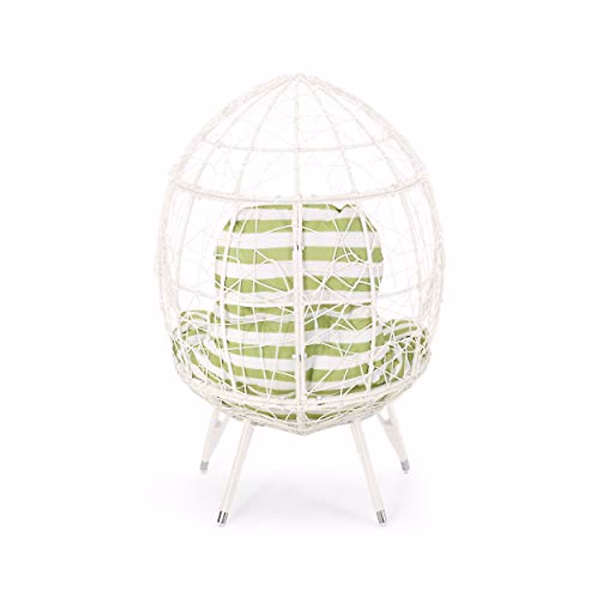 Valerie Outdoor Wicker Teardrop Chair with Cushion, White and Green