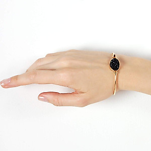Black and Gold Bracelet for Women - Gold and Black Bracelet for Women, Gold and Black Bracelets for Women, Black Bangles for Women Black Jewelry Gold Tone Simulated Druzy Black Cuff Bracelet for Women