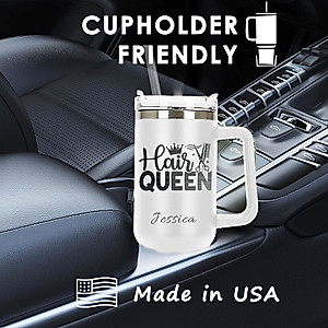 LifGif Hair Queen Personalized Tumbler 40 oz Laser Engraved, Insulated Cup with Handle, Lid and Straw, Custom Tumbler Hairdresser, Barber, Beauty Salon, Hair Stylists Stainless Steel Coffee Cup