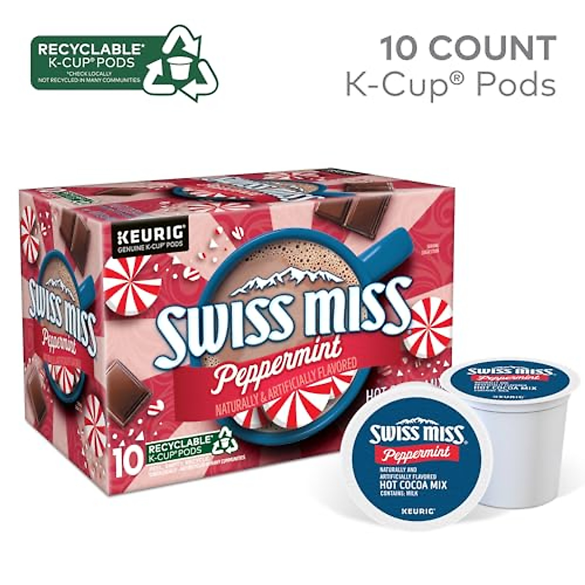 Swiss Miss Peppermint Hot Cocoa, Keurig Single-Serve K-Cup Pods, 10 Count
