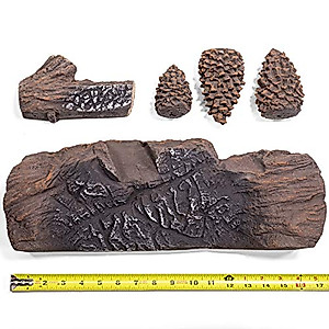 Barton 9Pc Ceramic Log Set Pine Wood Style w/Stackable Gas Heat Resistant Outdoor Indoor Fireplace Fire Wood Fake Realistic