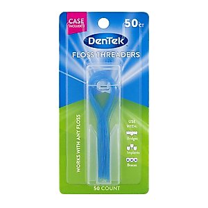 DenTek Floss Threaders | For Braces, Bridges, and Implants | 50 Count (Pack of 1)