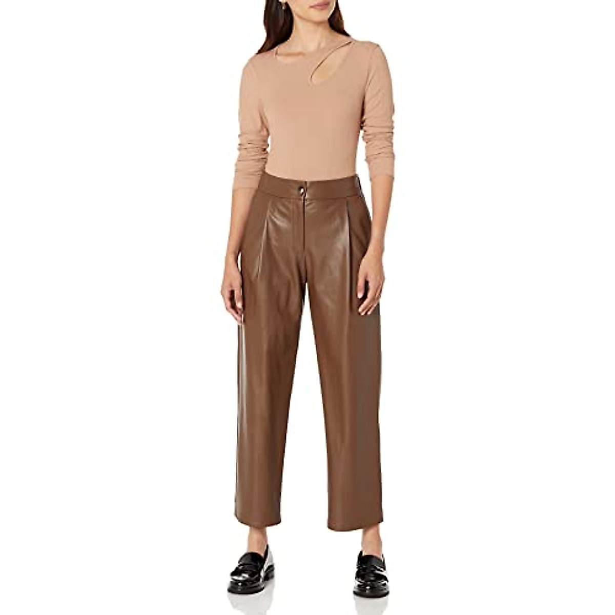 The Drop Women's Theor Vegan Leather Trouser, Coffee Bean, M