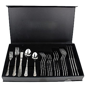 Silverware Set Flatware Retro Black Polka Dots for 4 Utensil Cutlery Geometric，Mirror Polished，Great for Famil，Dinnerware，Gatherings Daily Use–Spoons,Knives,Teaspoons,Forks 20-Piece