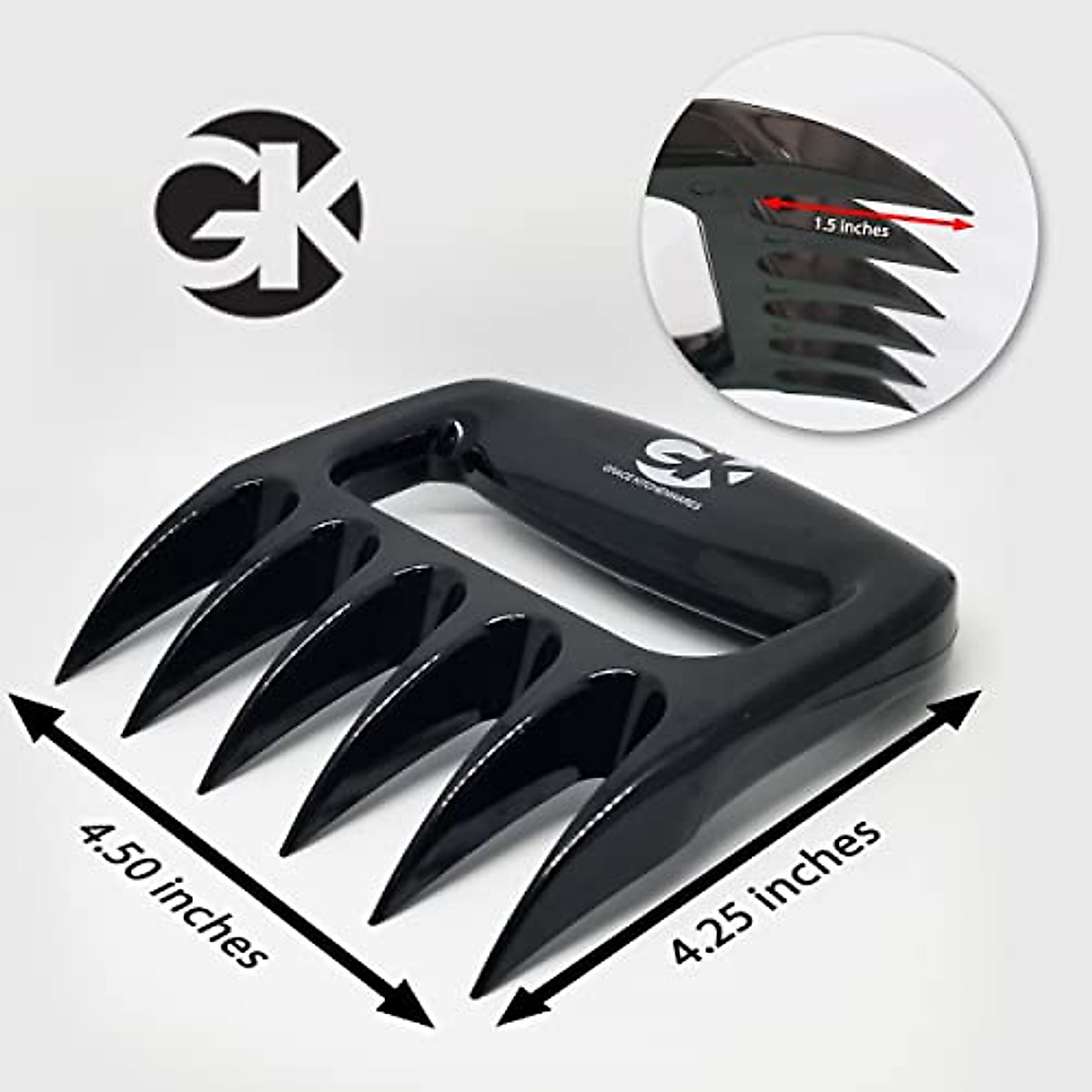 GK’s Premium Combo Set: Super Sharp Solid Meat Shredder Claws Plus Silicone Basting Brush | 1 Pair Meat Claws and 1 Piece Basting Brush | (Black) 