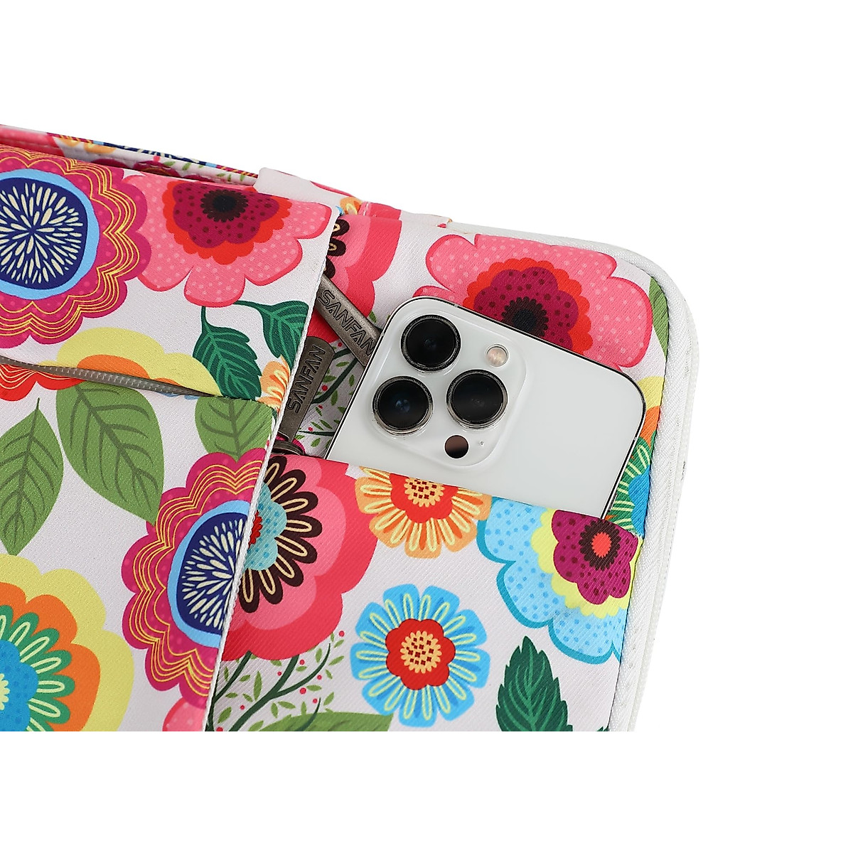 SANFAN 360° Protective 3 Pockets Laptop Sleeve Case Bag with Handle for MacBook Air 15 inch,MacBook Pro 16 inch and 15.6 inch Screen Laptop (Flowers)