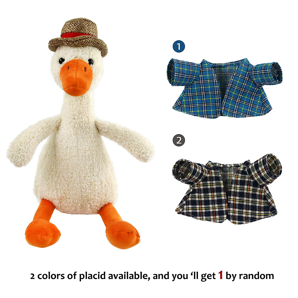 Houwsbaby 11'' Easter Duck Stuffed Animal in Plaid Shirt Easter Duck Plush Toy with Hat, Adorable for Totter Kids Boys Girls Holiday Christmas Birthday, Beige