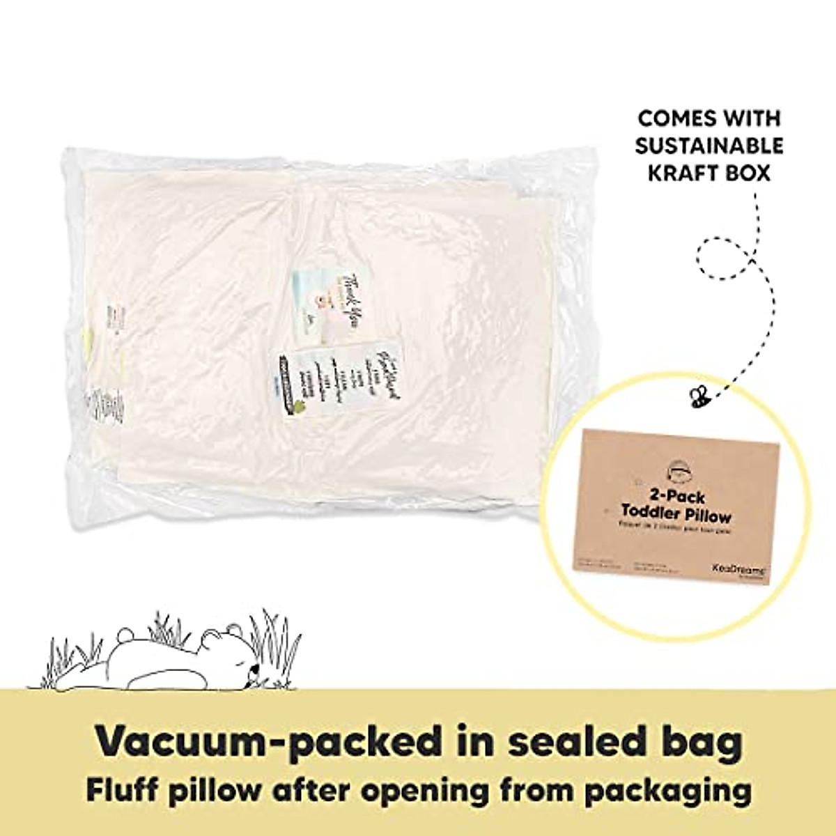 2-Pack Soft Organic Cotton Pillows for Sleeping - 13X18 Small Toddler Kids Pillow for Travel, School, Nap, Age 2 to 5 (Soft White)