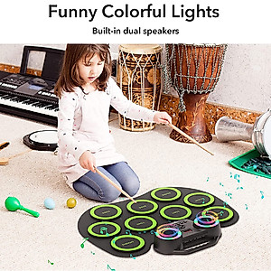 Electronic Drum Set, 9 Drum Pads, Roll up Electric Drum Set with Headphone Jack, Built-in Dual Speaker, Drum Stick, Foot Pedals, Best Gift for Christmas Holiday Birthday