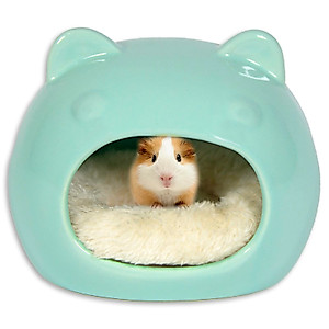 Cartoon Sculpted Ceramic Hamster House Food Feeding Bowl Water Bowl to Prevent Spilled Food and Chewing Tray Gerbils Chinchilla Ferret Hedgehog Small Animals (Cyan)