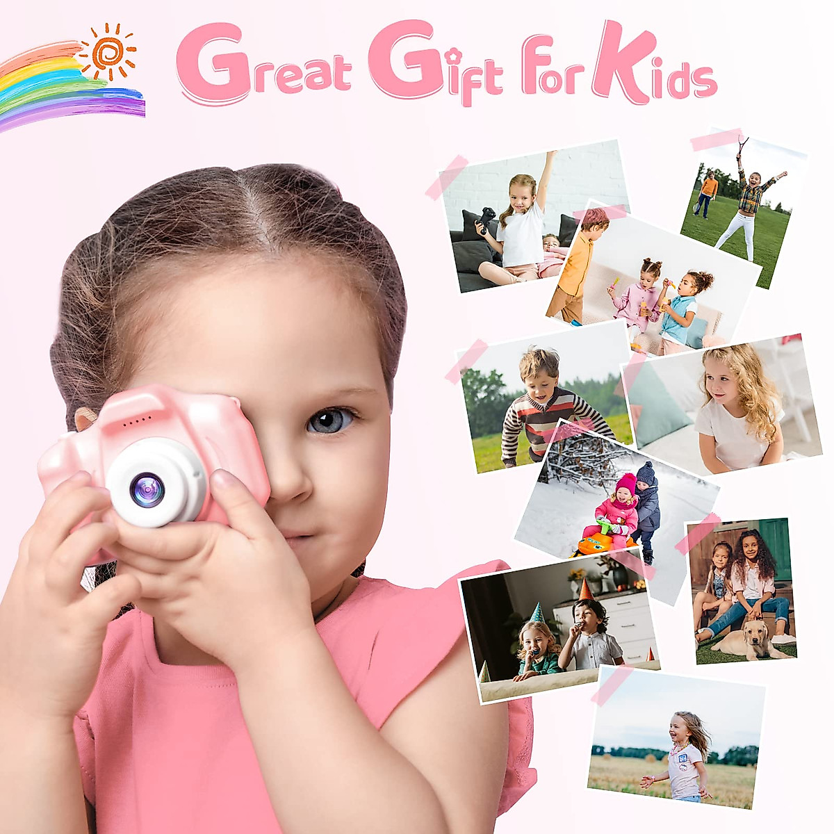 MAVREC Kids Digital Camera Toys for Boys Girls Age 3-9, 1080P HD Selfie Video Cameras for Toddler with 32GB SD Card, Best Easter Birthday Gifts for Boys Girls 3 4 5 6 7 8 9 Year Old Pink